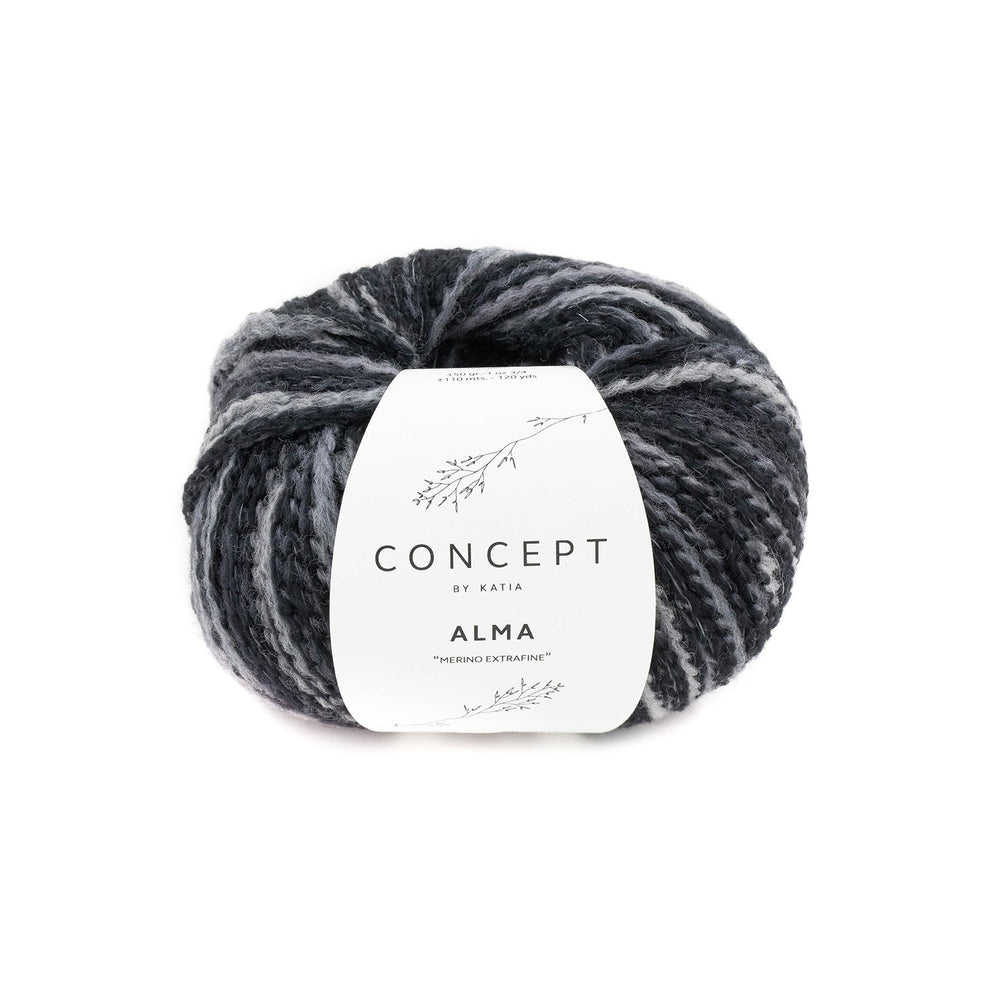 Concept Alma - Extrafine Merino - Aran - 50 grams - 308 Black & Grey ...